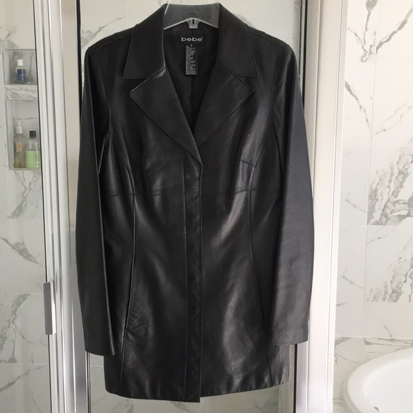bebe | Jackets & Coats | Bebe Black Leather Coat | Poshmark